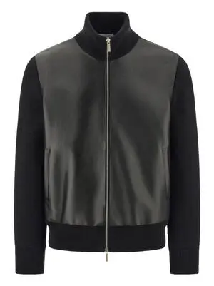 FERRAGAMO Leather And Wool Bomber Jacket - Black
