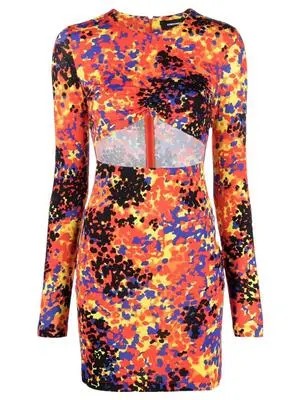 Dsquared2 Abstract Print Cut-out Long Sleeve Mini Dress - Multicolor