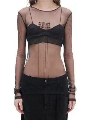 ANN DEMEULEMEESTER Sheer Tulle Long Sleeve Top - Black