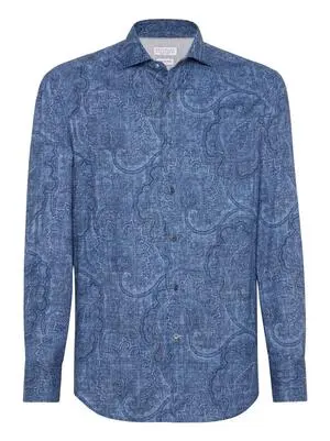 Brunello Cucinelli Patterned Jacquard Buttoned Shirt - Blue