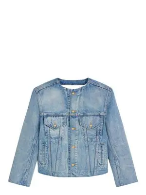 Celine Classic Fit Denim Jacket With Triomphe Buttons - Blue