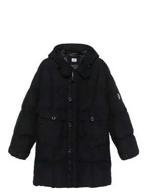 C.P. COMPANY Hooded Down Jacket With Signature Lens Detailing - Black