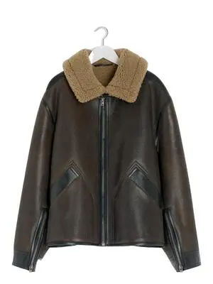 LEMAIRE Shearling-trimmed Leather Jacket - Espresso