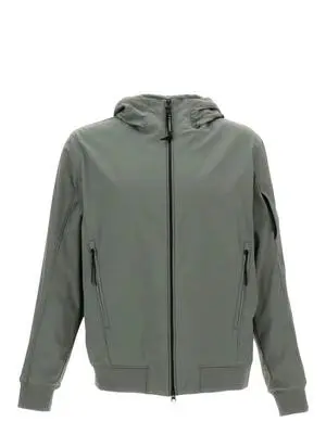 C.P. COMPANY Hooded Logo Plaque Zip-up Jacket - Gray