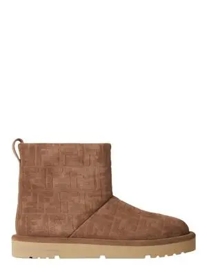 Fendi Ff Motif Embossed Suede Ankle Boots - Brown
