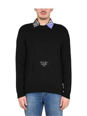 Moschino Teddy Bear Pattern Round Neck Sweater - Black