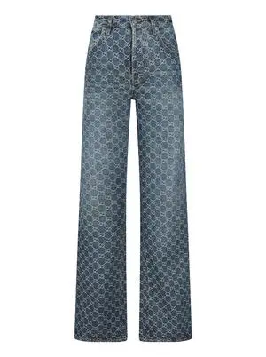 Gucci Gg Jacquard Denim Jeans - Blue