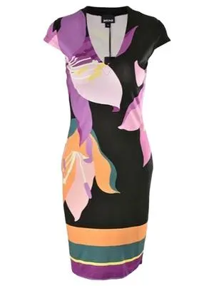 Just Cavalli Printed V-neck Short Sleeve Dress - Multicolor