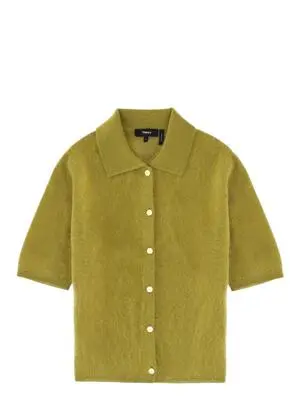 Theory Short-sleeved Knitted Cardigan With Collar - Brown