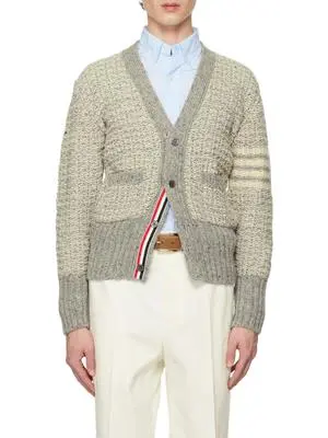 Thom Browne 4-bar Mélange Effect Button-up Cardigan - Light Gray