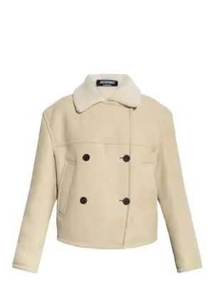 Jacquemus Jacquemus Double-Breasted Shearling Coat Cream