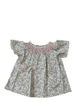 Bonpoint Smocked Floral Print Top - Gray