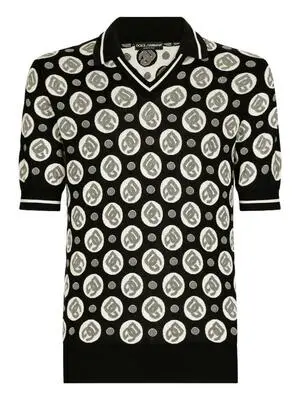 Dolce & Gabbana Logo-print Silk Polo Shirt - Black