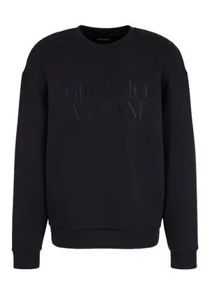 Giorgio Armani Logo Embroidered Round Neck Jumper - Black