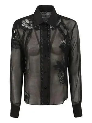 Ermanno Scervino Sheer Floral Embroidered Shirt - Black