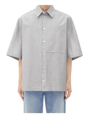 Bottega Veneta Bv Embroidered Striped Overshirt - Gray