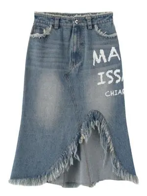 Marissa Chiara Denim Skirt With Raw Edge Detailing - Blue
