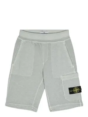 Stone Island Elastic Waistband Shorts With Removable Logo Badge - Light Gray