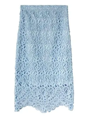 Burberry High Waist Lace Midi Skirt - Blue
