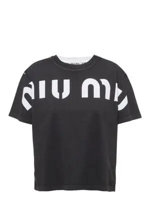 Miu Miu Printed Logo T-shirt - Black