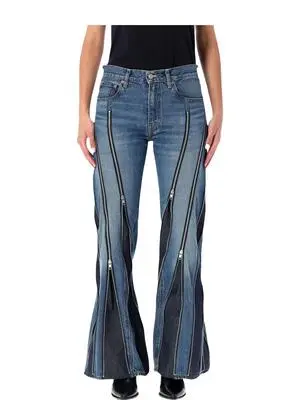Junya Watanabe Zip Detailed Flared Jeans - Blue