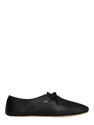 Celine Lambskin Lace-up Ballet Flats - Black