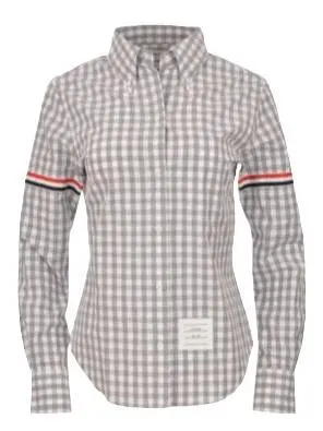 Thom Browne Long Sleeve Gingham Check Shirt - Medium Gray