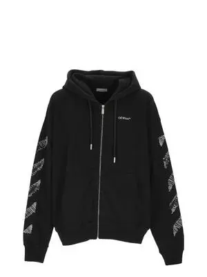 Off-White Zip-up Drawstring Hoodie - Black