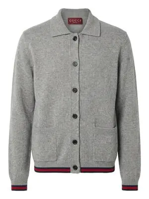 Gucci Cardigan With Pointed Collar And Ribbed Hem - Grey