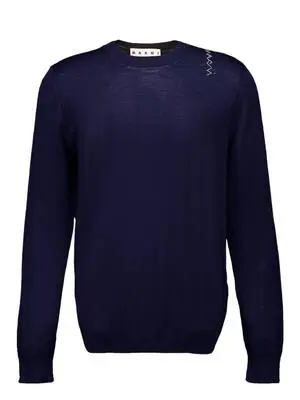 Marni Logo Embroidered Knit Sweater - Navy Blue