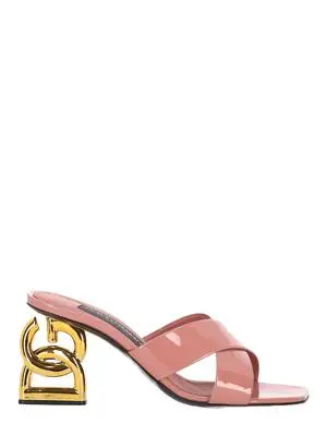 Dolce & Gabbana Crossover Strap Mules With Gold Dg Heels - Nude