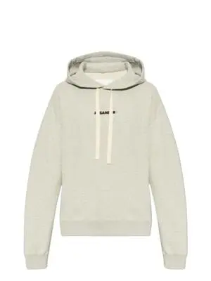 JIL SANDER Logo Printed Drawstring Hoodie - White