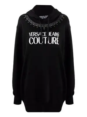 Versace Studded Logo Hoodie Dress - Black