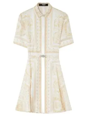 Versace Baroque Print Belted Dress - White  Beige