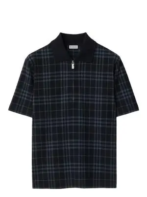 Burberry Checked Short Sleeved Polo Shirt - Ink
