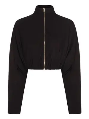 Alaïa Matte Knit Draped Zip-up Jacket - Black