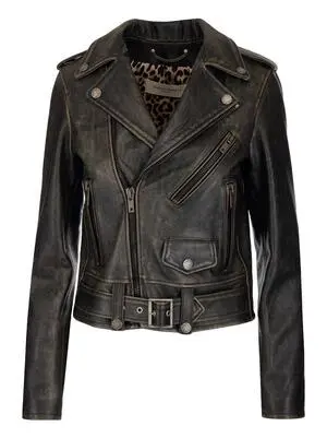 GOLDEN GOOSE Golden Goose Deluxe Brand Leather Biker Jacket With Cracked Effect