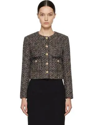 Marissa Chiara Textured Crew Neck Casual Jacket - Black