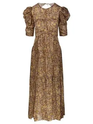 Isabel Marant Étoile Floral Print Puff Sleeve Midi Dress - Khaki