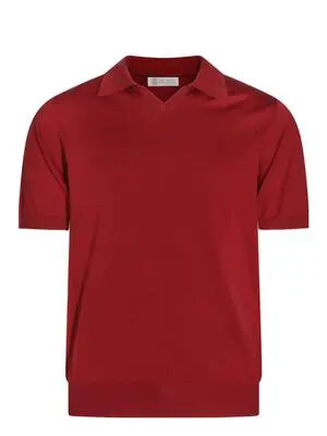 Brunello Cucinelli Short Sleeved Ribbed Polo Shirt - Red