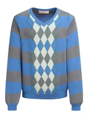 Marni Argyle Motif Striped Jumper - Sky-blue