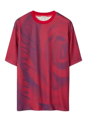 Burberry Rose-printed Short Sleeved Crewneck T-shirt - Red