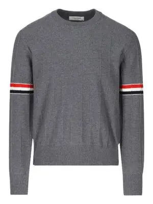 Thom Browne Rwb-stripe Long-sleeved Crewneck Jumper - Grey