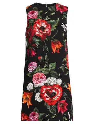 Dolce & Gabbana Sleeveless Floral Print Mini Dress - Black