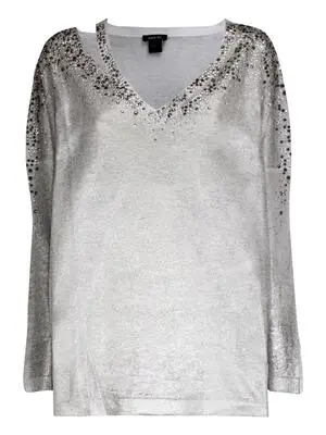 Avant Toi Lurex Crystal-embellished V-neck Jumper - Gray