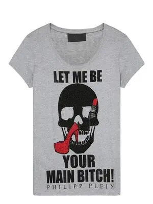 Philipp Plein Embellished Skull Graphic T-shirt - Gray