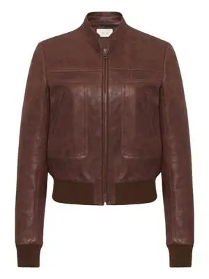 THE ROW Bader Leather Bomber Jacket - Brown