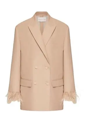 Valentino Garavani Embellished Sleeve Double-breasted Blazer - Sand-colored