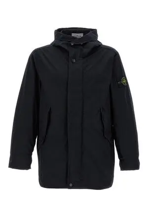 Stone Island Logo Patch Hooded Parka - Blue