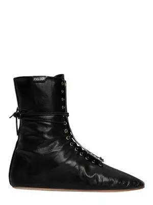 Celine Ballet High Lace-up Boot In Lambskin - Black